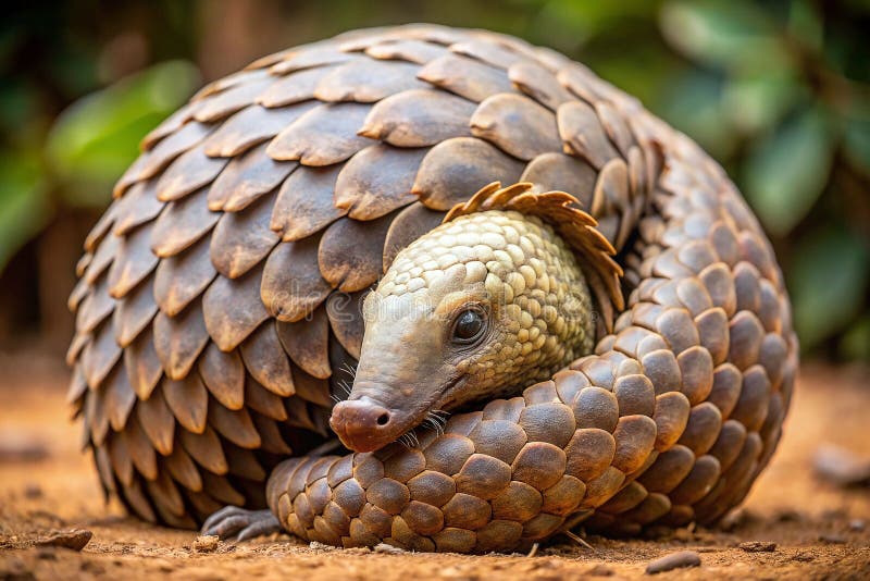 African Pangolin Curled Up on Forest Floor Stock Illustration ...