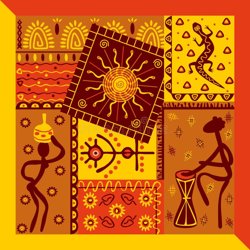 African Girl Holds the Sun Digital Painting Artwork on Red Abstract ...