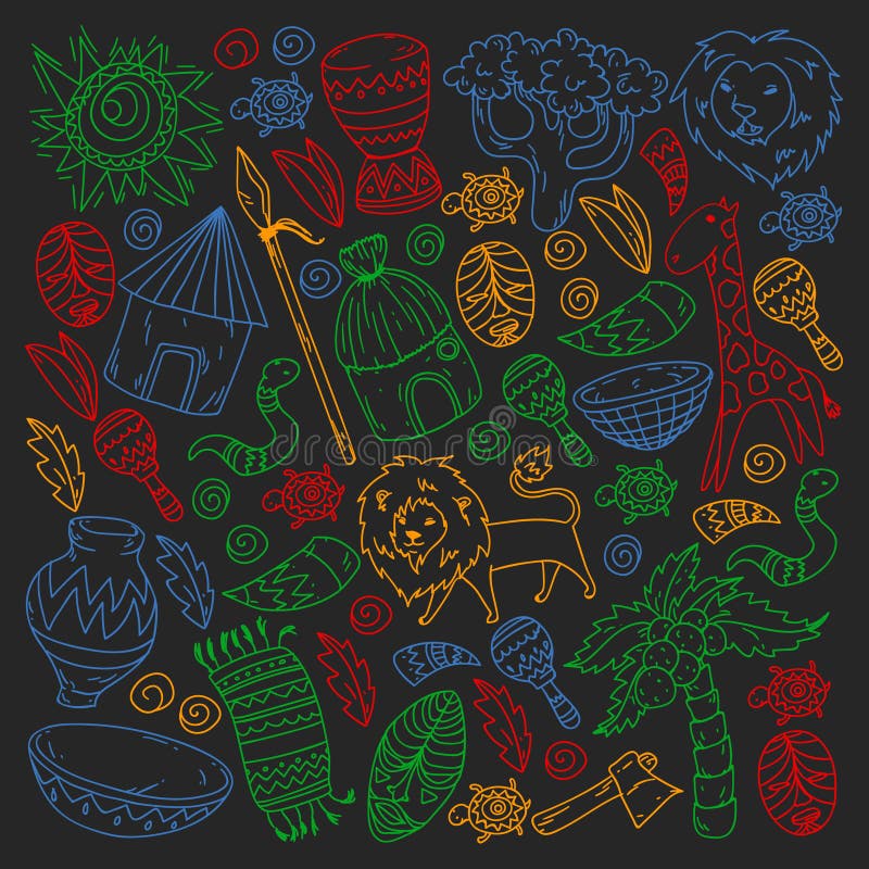 African Pattern with Tribal Elements and Animals Stock Vector ...