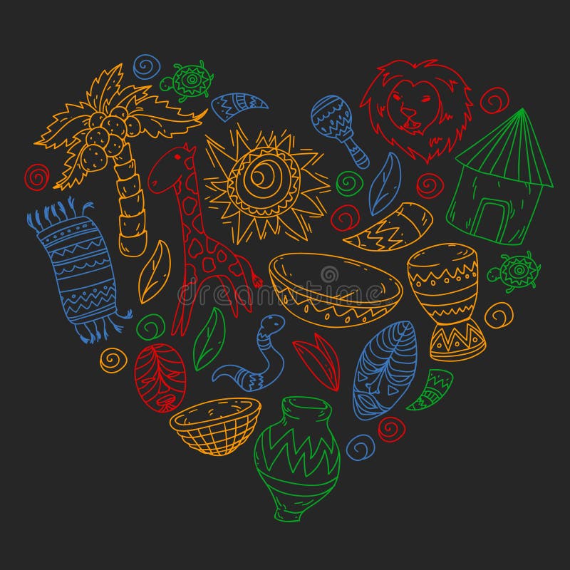 African Pattern with Tribal Elements and Animals Stock Vector ...