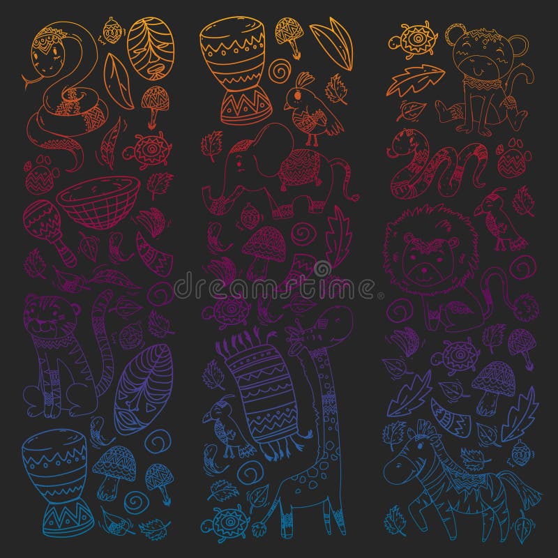 African Pattern with Tribal Elements and Animals Stock Vector ...