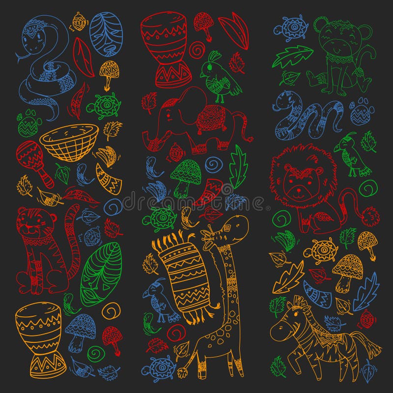 African Pattern with Tribal Elements and Animals Stock Vector ...