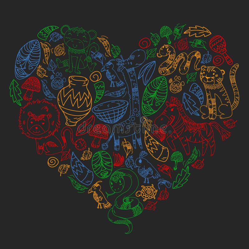 African Pattern with Tribal Elements and Animals Stock Vector ...