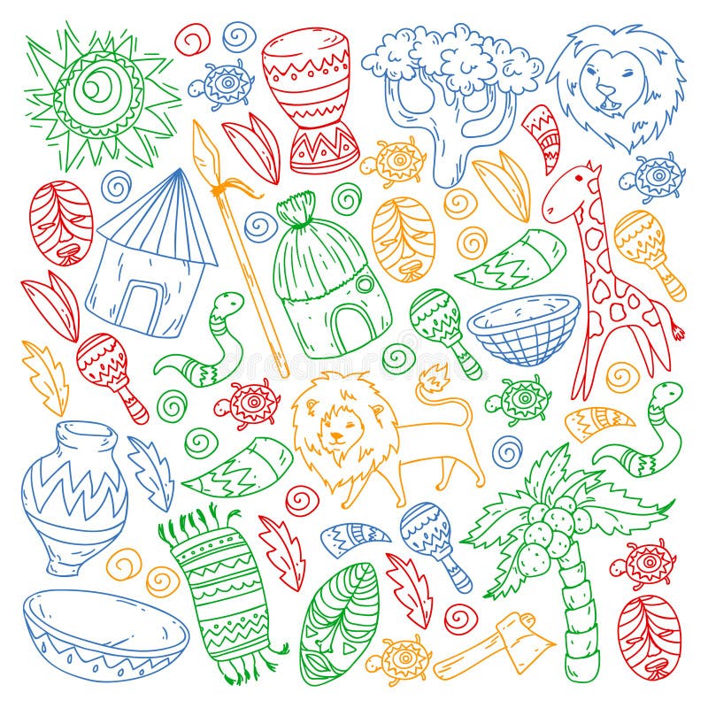 African Pattern with Tribal Elements and Animals Stock Vector ...