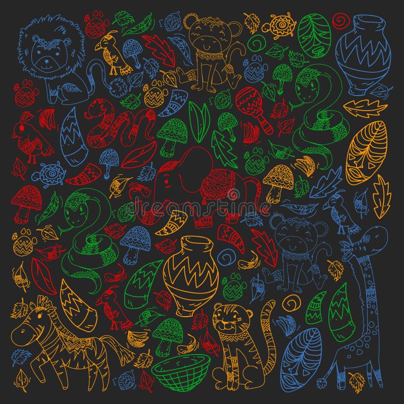 African Pattern with Tribal Elements and Animals Stock Vector ...