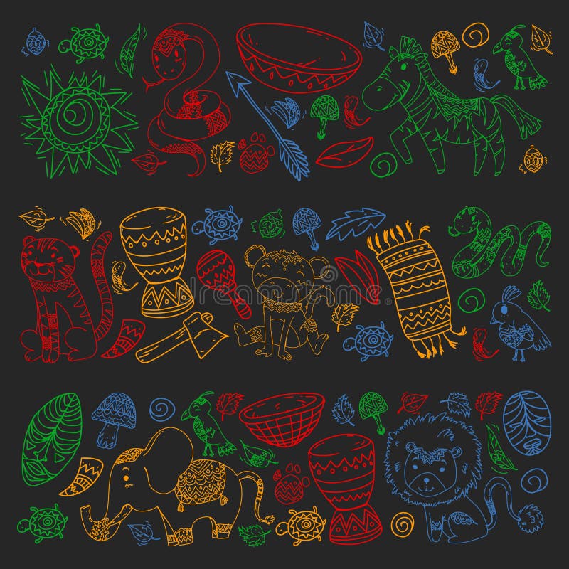 African Pattern with Tribal Elements and Animals Stock Vector ...