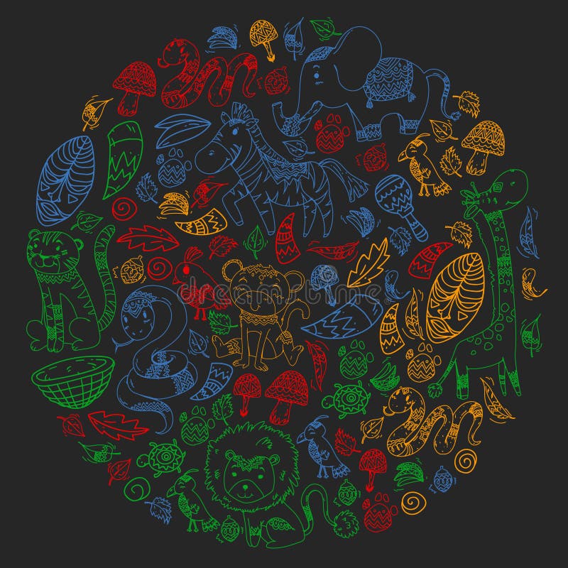 African Pattern with Tribal Elements and Animals Stock Vector ...