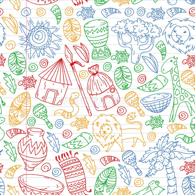 African Pattern with Tribal Elements and Animals Stock Vector ...