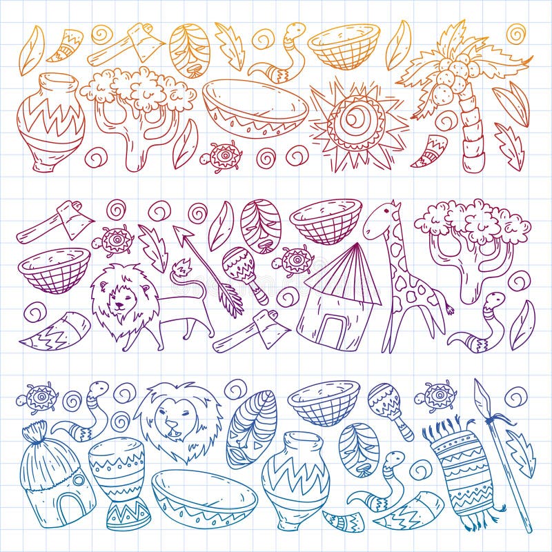 African Pattern with Tribal Elements and Animals Stock Vector ...