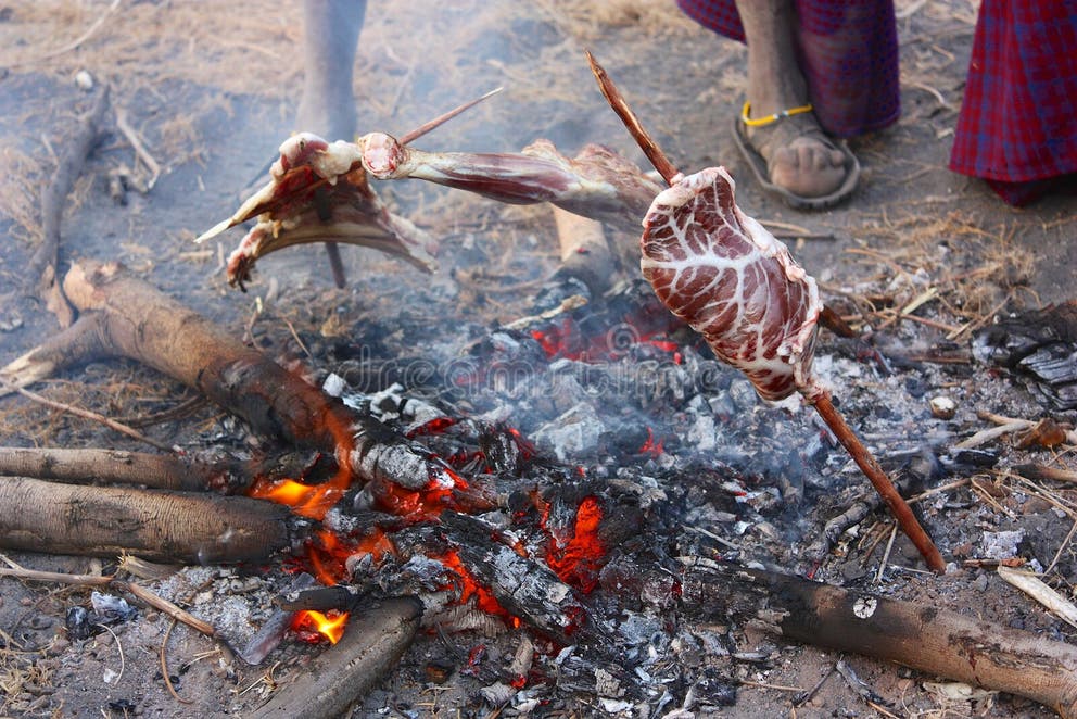 African People Cooking Meat on a Campfire Stock Photo - Image of camp ...