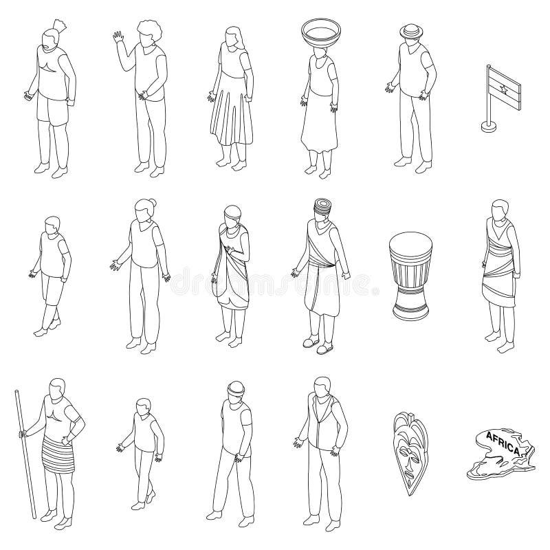 African People Icons Set Vector Outline Stock Vector - Illustration of ...