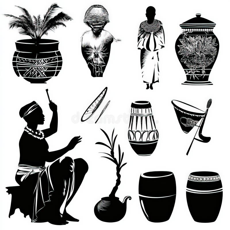 African People Silhouette , Black and White Illustration Isolated on ...