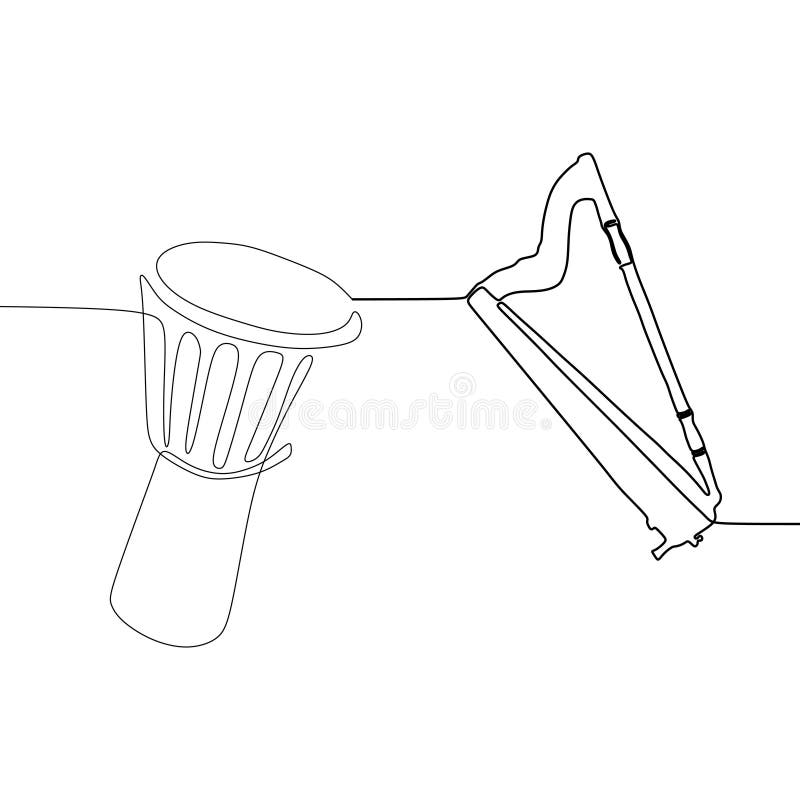 African Percussion And Harp Orchestra Instruments One Line And Single ...