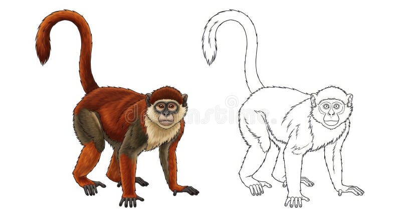 African Red-Tailed Monkey Coloring Sheet One Colored and One for ...