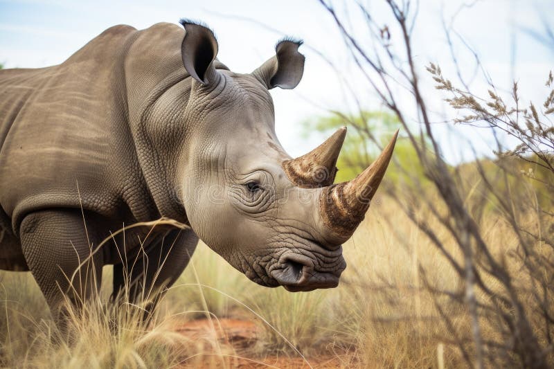 African Rhino Grazing in a Conservation Area Stock Image - Image of ...