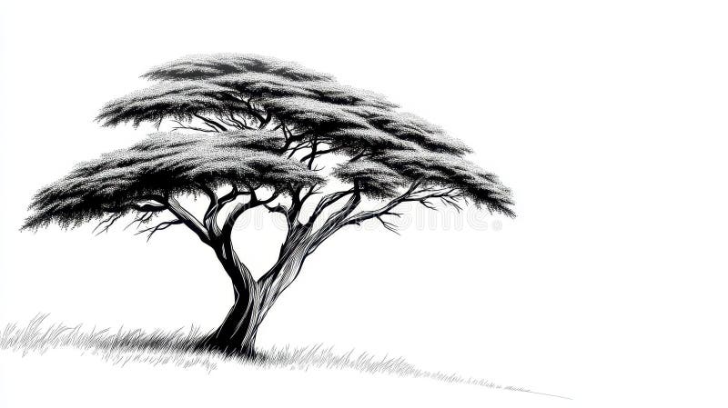 African Savanna Tree, Ink Drawing Stock Photo - Image of roots ...