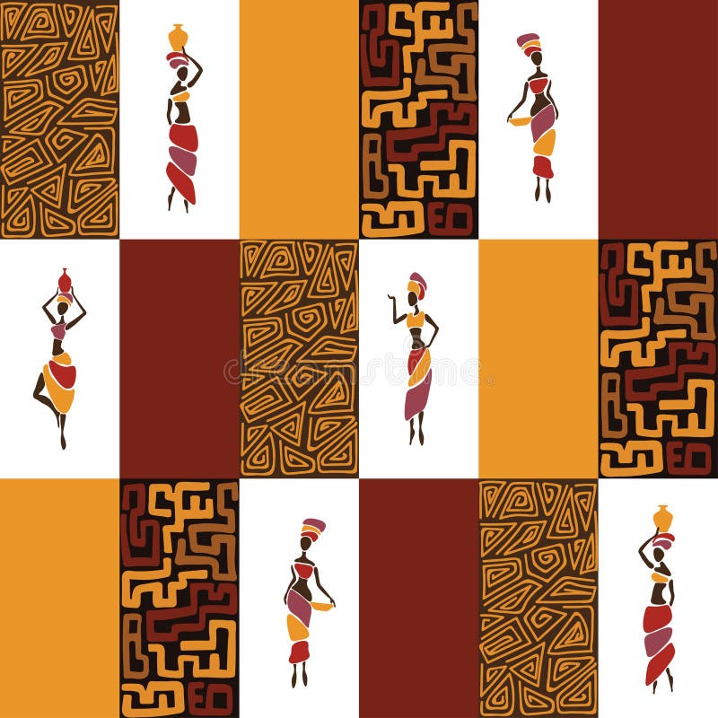 African Seamless Pattern with Beautiful Women. Vector Ethnic Print ...