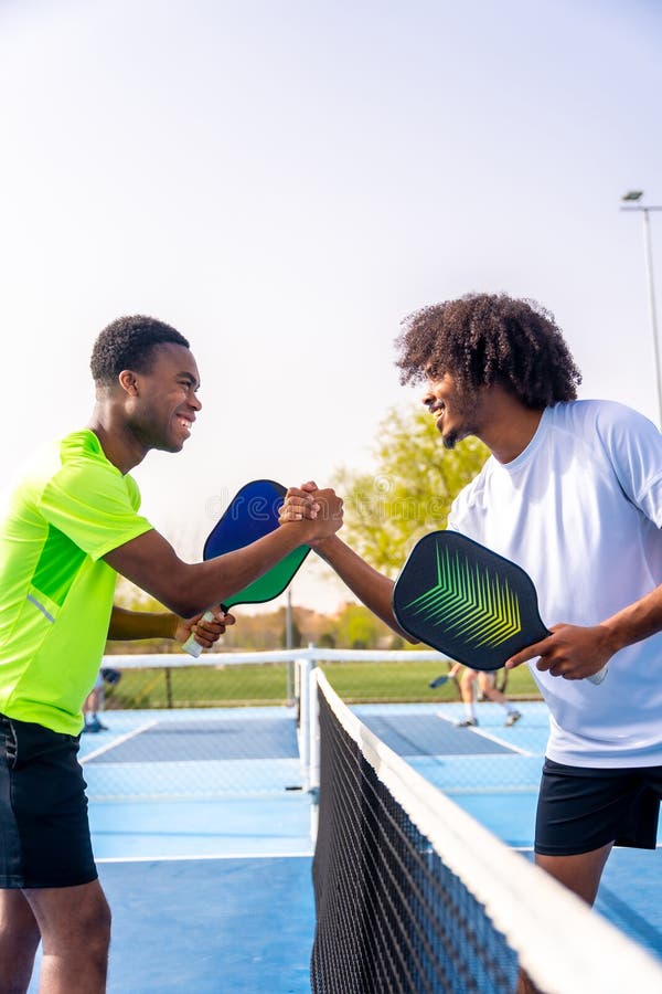 African Sportive Men Shaking Hands before Playing Pickleball Stock ...
