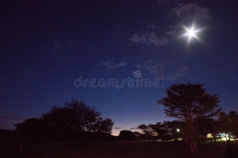 African Starry Sky with a Light of the Full Moon Stock Photo - Image of ...
