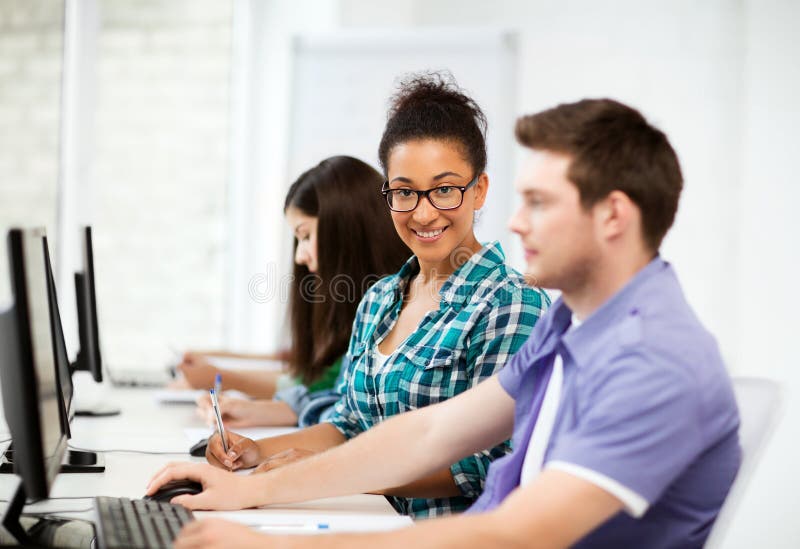 African Student with Computer Studying at School Stock Image - Image of ...