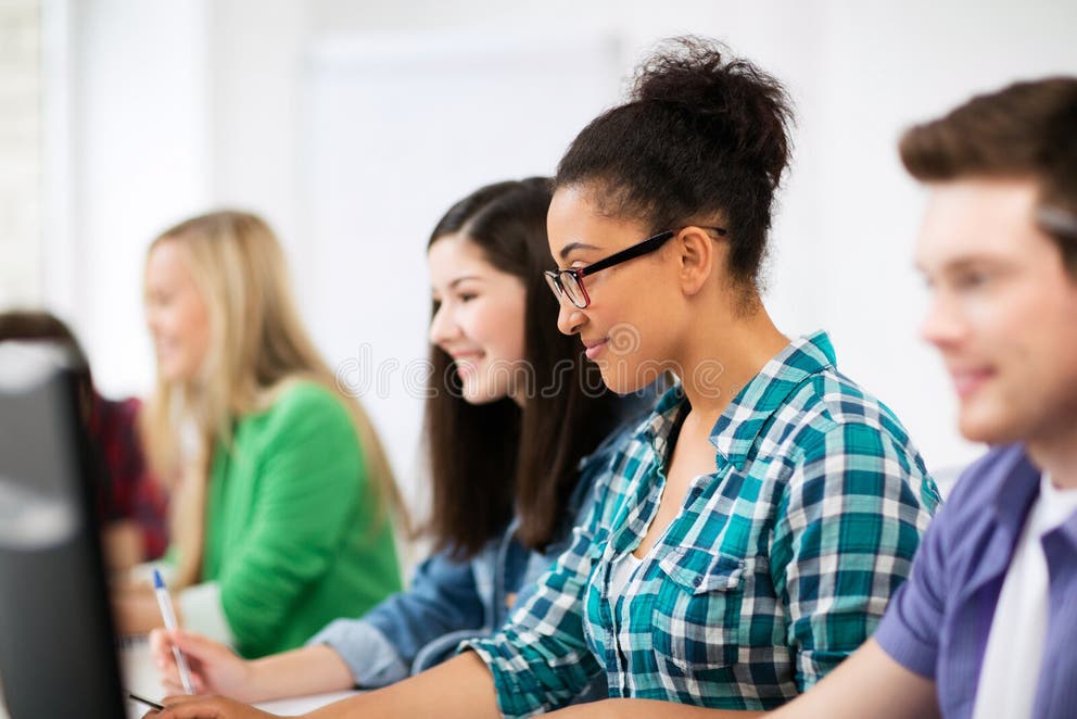 African Student with Computer Studying at School Stock Photo - Image of ...