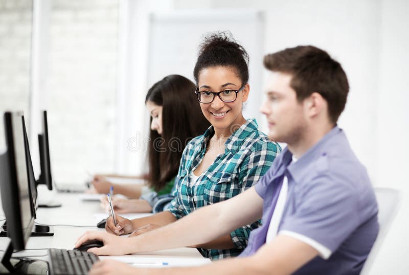 African Student with Computer Studying at School Stock Photo - Image of ...