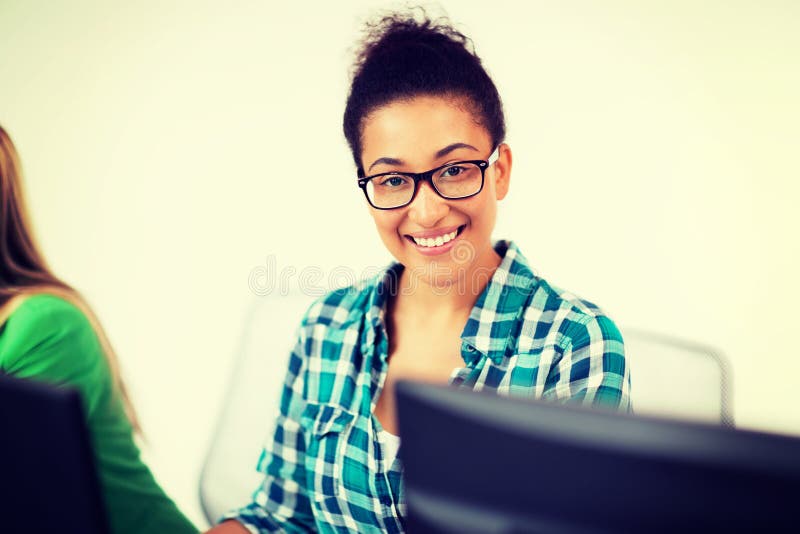 African Student with Computer Studying at School Stock Photo - Image of ...