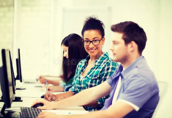 African Student with Computer Studying at School Stock Photo - Image of ...