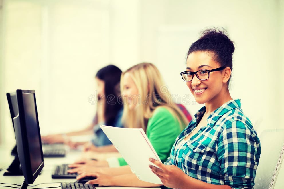 African Student with Computer Studying at School Stock Photo - Image of ...