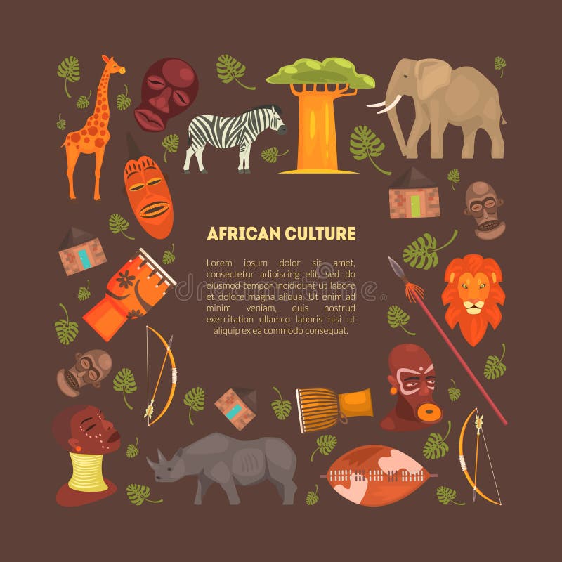 African Style Frame with Animals and Aboriginal Symbols Pattern Vector ...