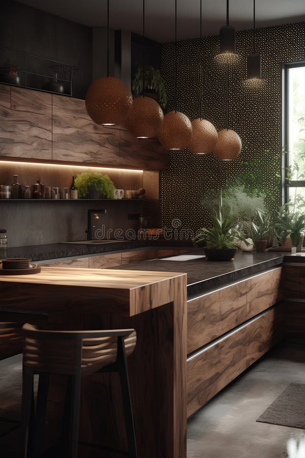 African Style Interior of Kitchen in Modern House Stock Illustration ...