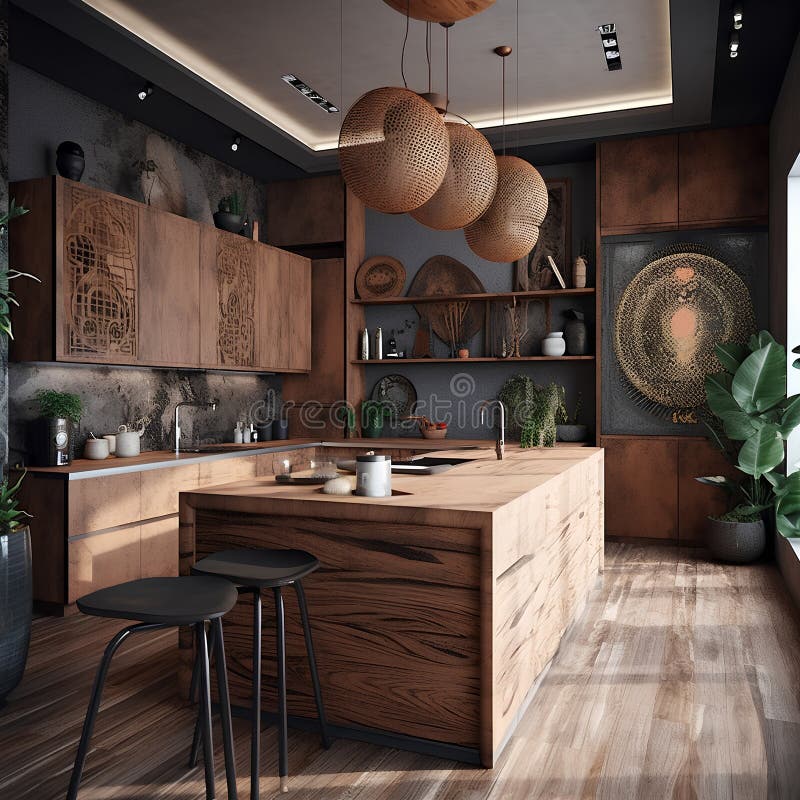 African Style Kitchen Interior with Ethnic Decor in Modern House Stock ...