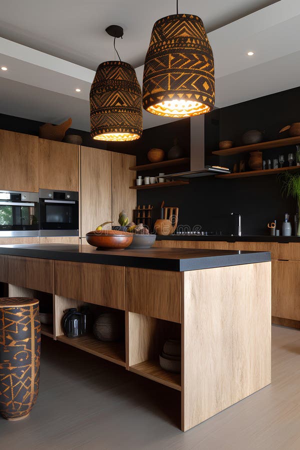 African Style Kitchen Interior in Luxury House Stock Illustration ...