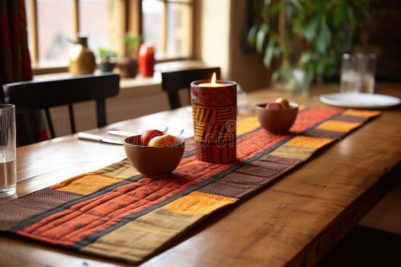 An African Styled Table Runner on a Wooden Dining Table Stock ...