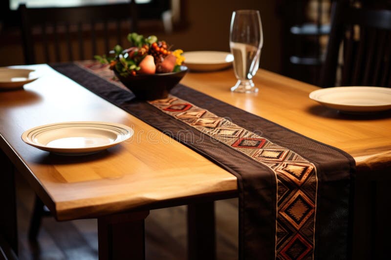 An African Styled Table Runner on a Wooden Dining Table Stock ...