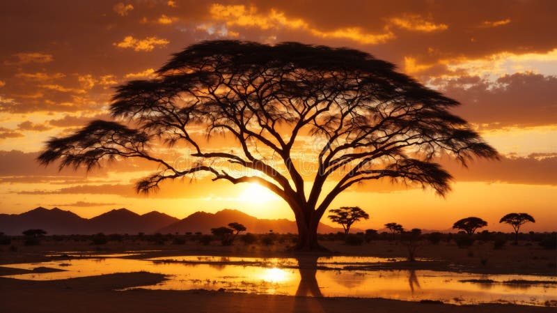 African sunset stock illustration. Illustration of reflection - 296778034