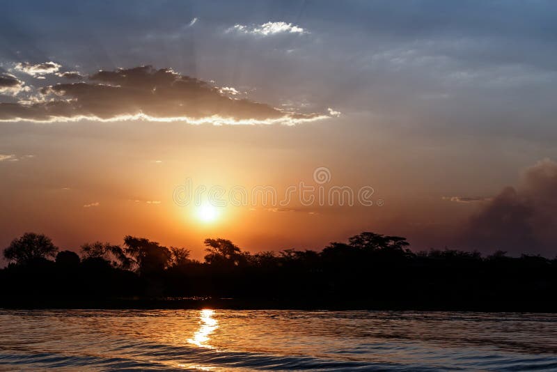African Sunset with Acacia, Map of Africa Concept Stock Image - Image ...