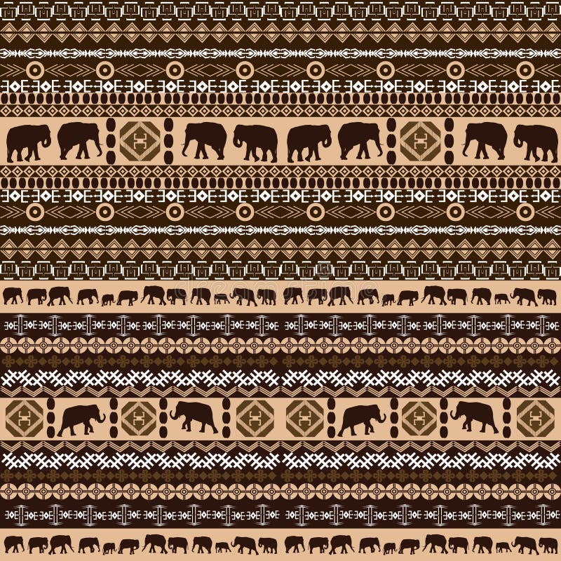 African Symbols and Motifs Pattern with Elephants Stock Vector ...