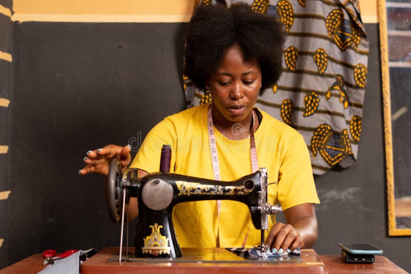 African Tailor Sewing with Her Machine Stock Photo - Image of work ...