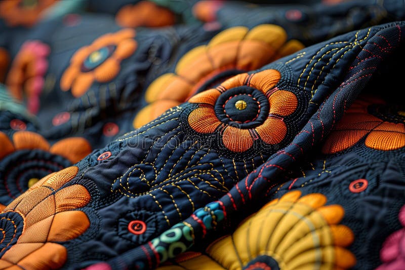 African Traditional Fabric with Floral Pattern Close-up Stock ...