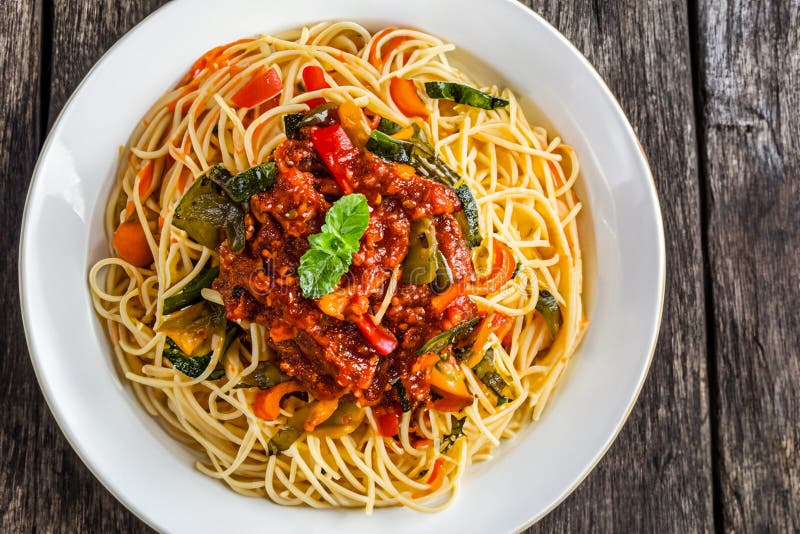 African Traditional Spaghetti Pasta with Spicy Sauce and Vegetable ...