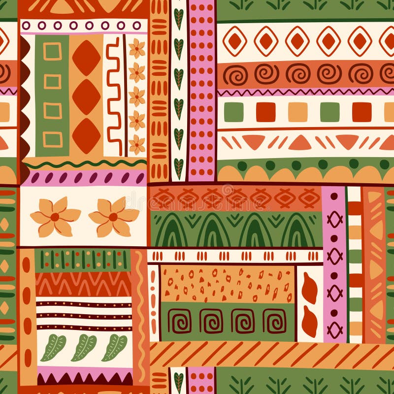 African Tribal Patchwork Seamless Pattern. Cute Ethnic and Tropical ...