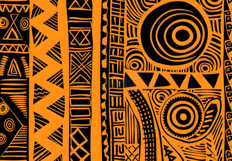 African Tribal Pattern Orange Background Vector Illustration Stock ...