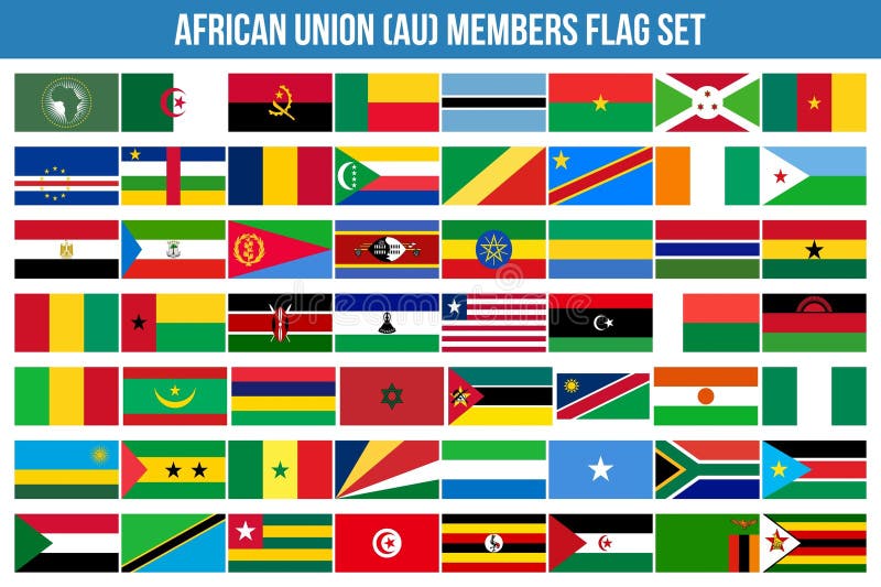 African Union, AU Members Flag Set Vector Illustration Stock Vector ...