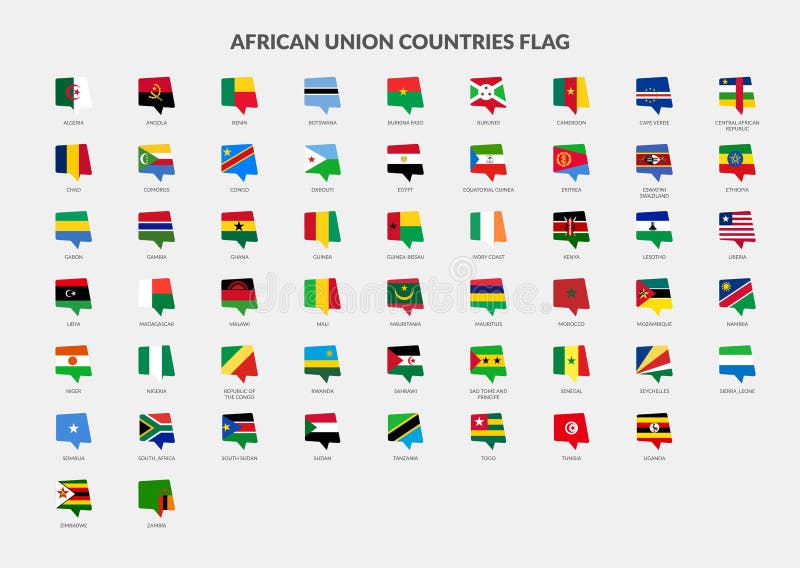 African Union Countries Flag Chat Icons Set Stock Vector - Illustration ...