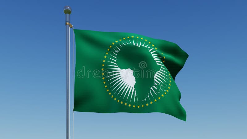 African Union Flag Against Blue Sky Stock Illustration - Illustration ...