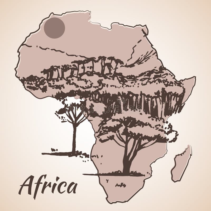 African View Sketch on Map. Stock Vector - Illustration of area ... African View Sketch on Map. Stock Vector - Illustration of area ...