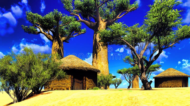 African Village with Traditional Huts Stock Image - Image of outdoor ...