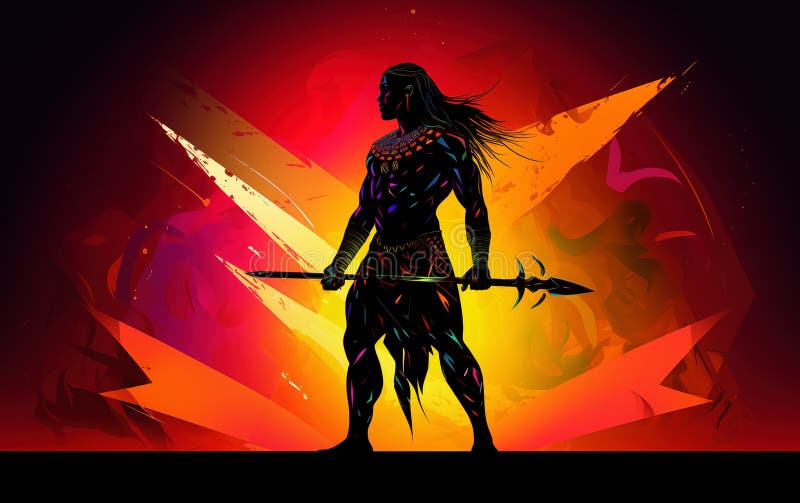 African Warrior on the Abstract Background. Stock Illustration ...