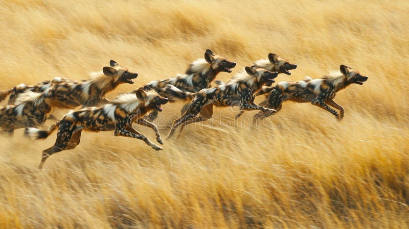 African Wild Dog Pack Running: a Dynamic Image of an African Wild Dog ...